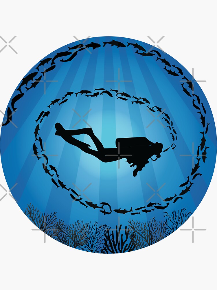 "Deep Water Diver Fish Shoal" Sticker for Sale by TheInkElephant ...