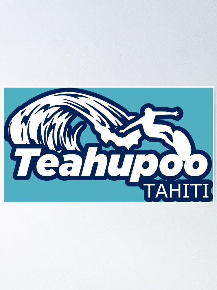 " Teahupoo Surf Break, white font. Tahiti" Poster by Kiwidom | Redbubble