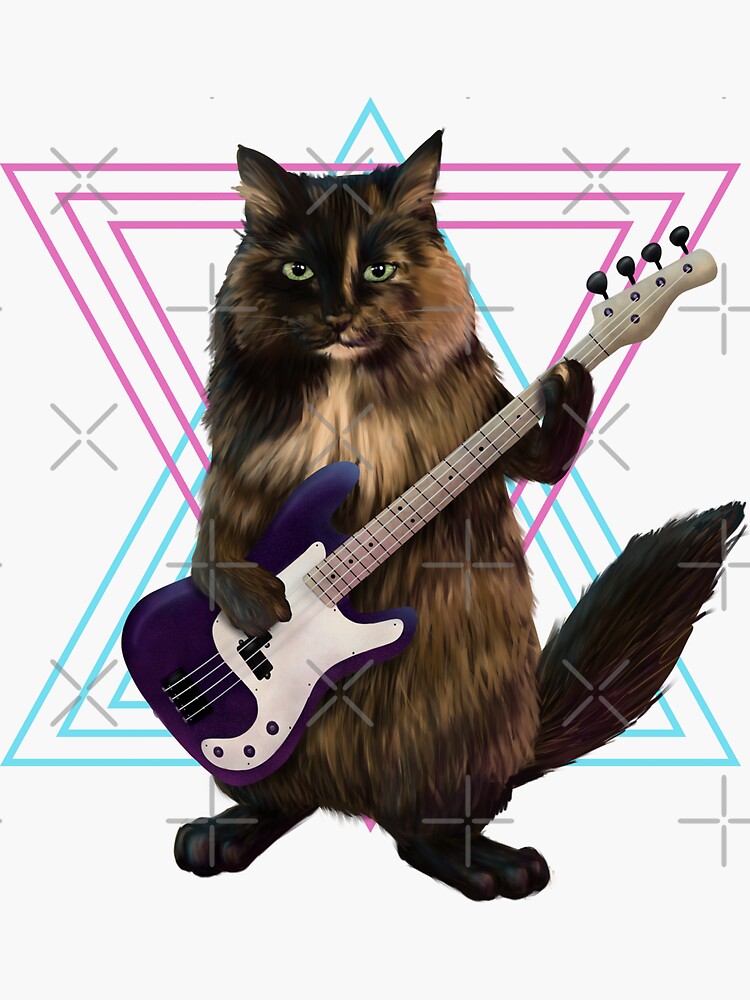 "Cat playing bass guitar" Sticker by Mehu | Redbubble