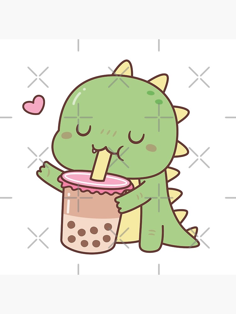 "Cute Little Dino Loves Boba Milk Tea" Art Print for Sale by ...