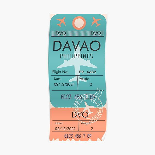 "DAVAO PHILIPPINES RETRO PLANE TICKET FILIPINO AMERICAN" Poster by ...