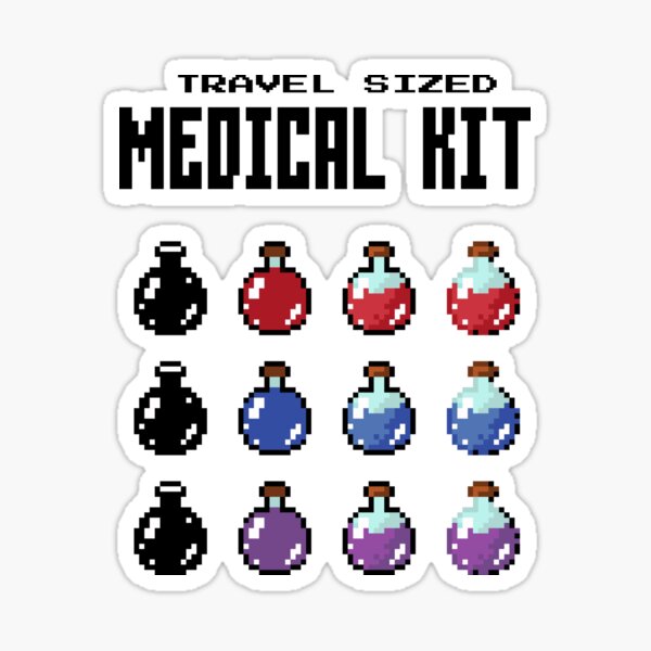 "travel sized medical kit pixel art" Sticker for Sale by posza | Redbubble