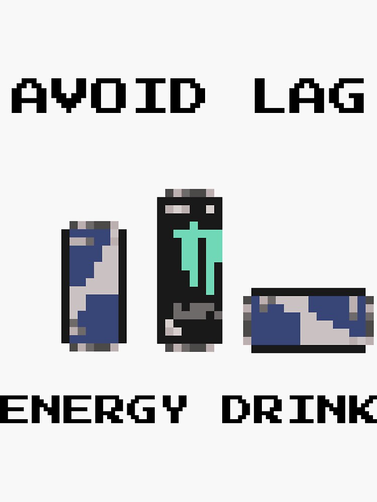 "avoid lag energy drink pixel art" Sticker for Sale by posza | Redbubble