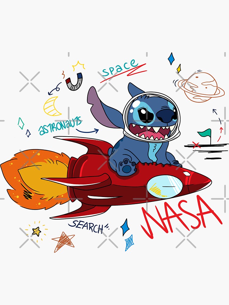 "NASA Stich on Rocket" Sticker for Sale by petcharatk | Redbubble