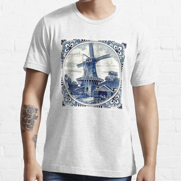 " DUTCH BLUE DELFT : Vintage Windmill Print" T-shirt for Sale by ...