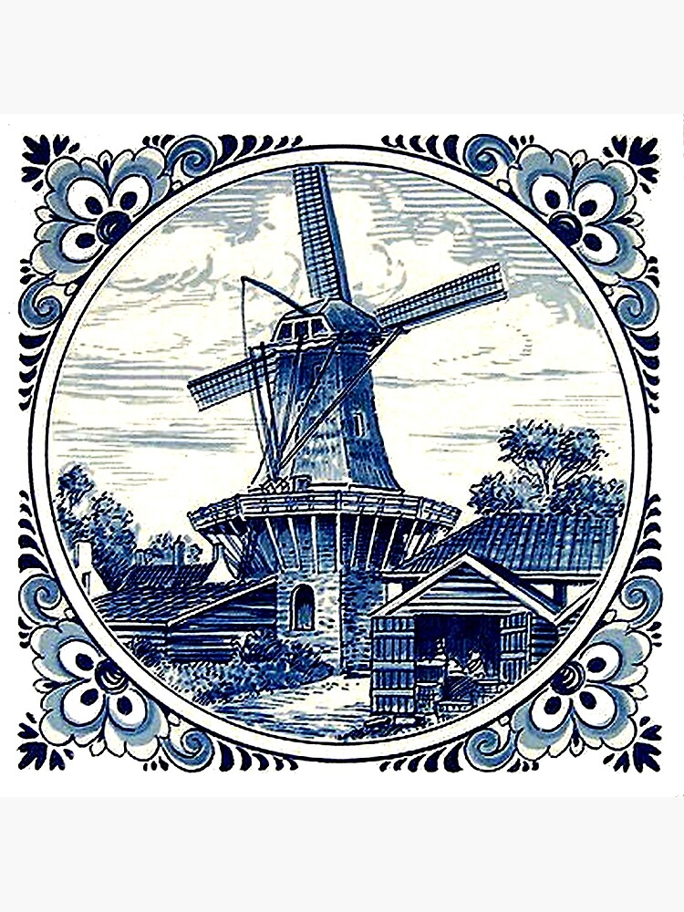 " DUTCH BLUE DELFT : Vintage Windmill Print" Poster by posterbobs ...