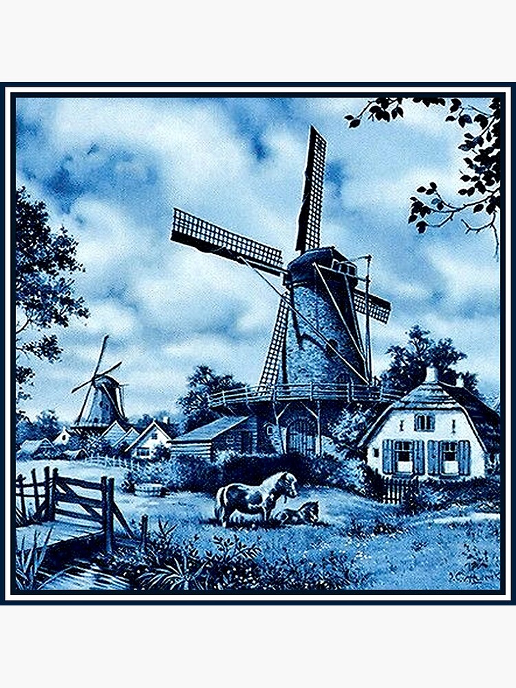 " DUTCH BLUE DELFT : Vintage Windmills on a Farm Print" Art Print by ...