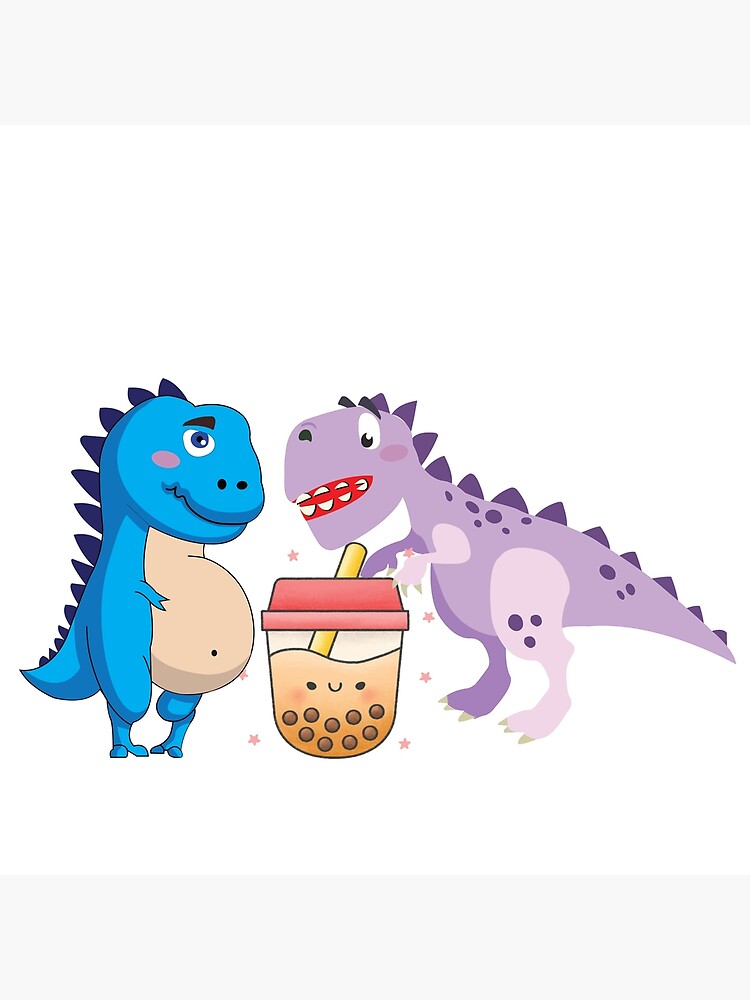 " Blue Dino Boba and Purple dinosaur t-rex with the smiling milk tea ...