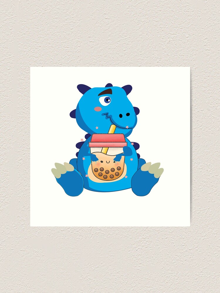 " Blue Dino Boba T rex Dinosaur drinking Bubble tea" Art Print for Sale ...