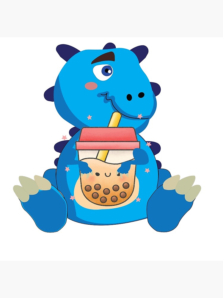 " Blue Dino Boba T rex Dinosaur drinking Bubble tea" Art Print for Sale ...