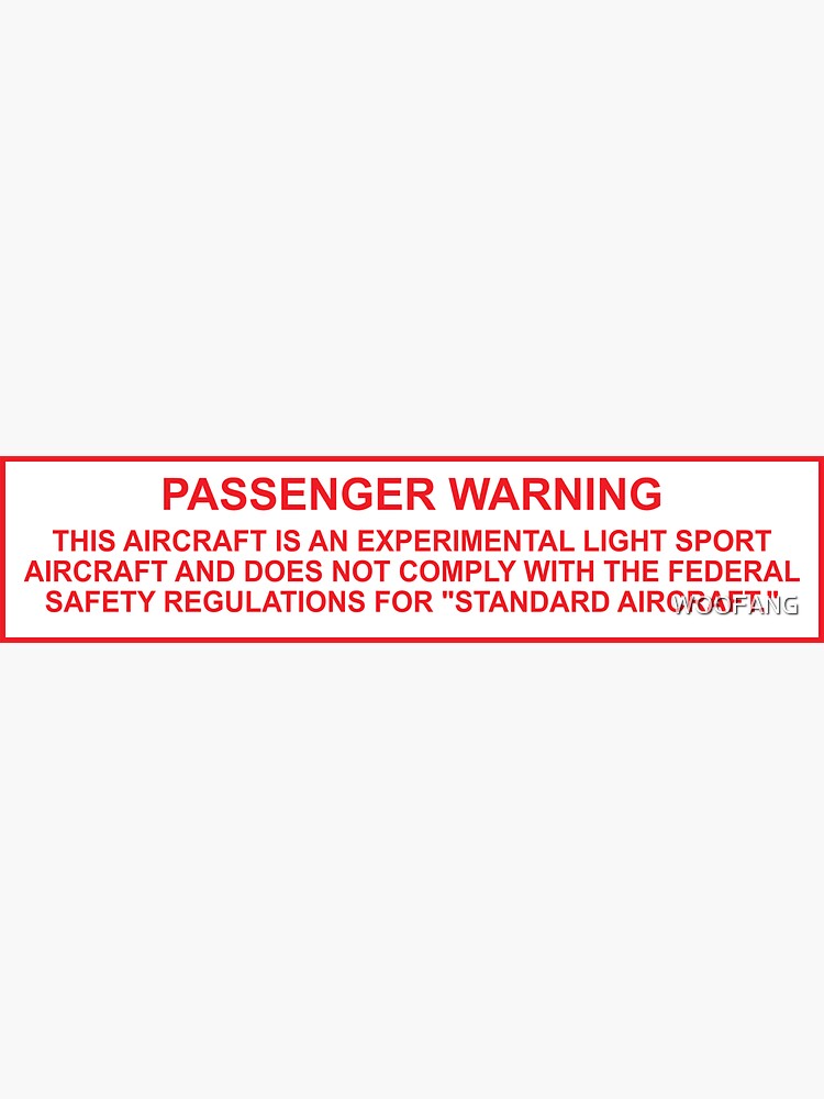 "PASSENGER WARNING - EXPERIMENTAL SPORT LIGHT AIRCRAFT" Sticker for ...