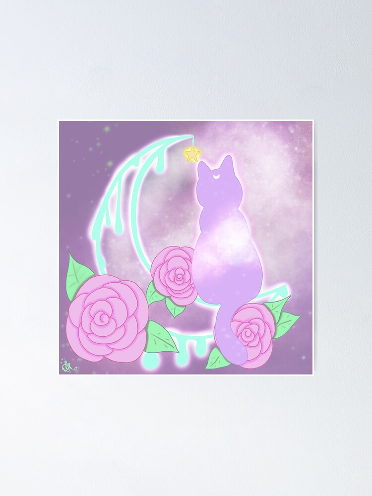 "Drippy Moon Cat Tattoo Design (Pastel version)" Poster for Sale by ...