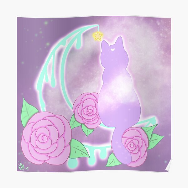 "Drippy Moon Cat Tattoo Design (Pastel version)" Poster for Sale by ...