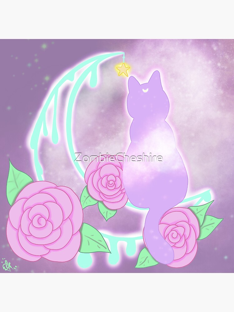 "Drippy Moon Cat Tattoo Design (Pastel version)" Sticker for Sale by ...