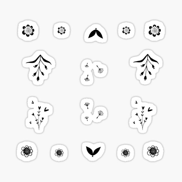 "Sticker Pack - Flowers and Leaves - black" Sticker for Sale by ...