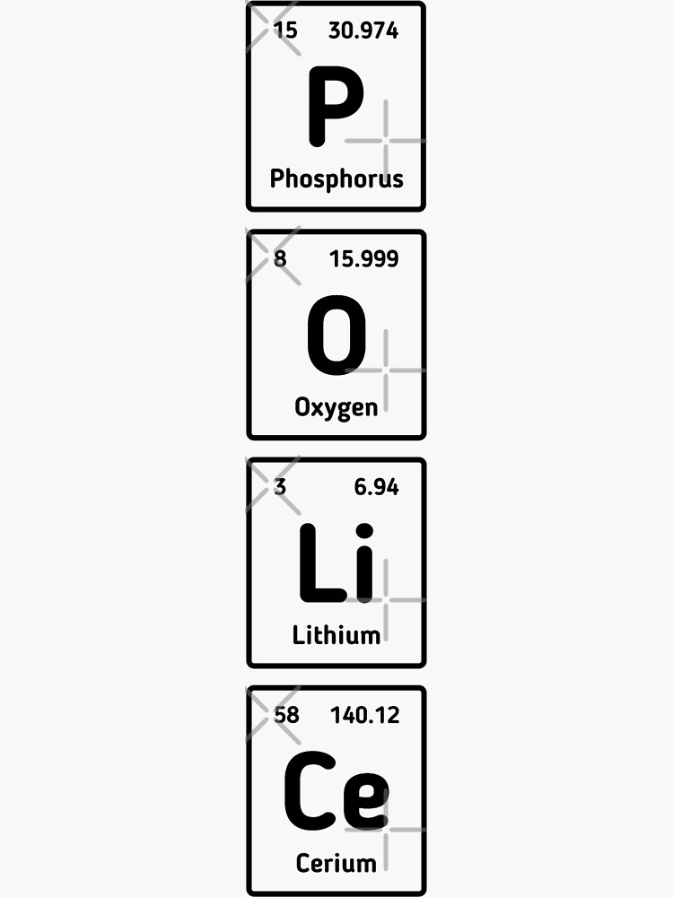 "POLICE Typography Periodic Design In Black Color." Sticker by BACK ...