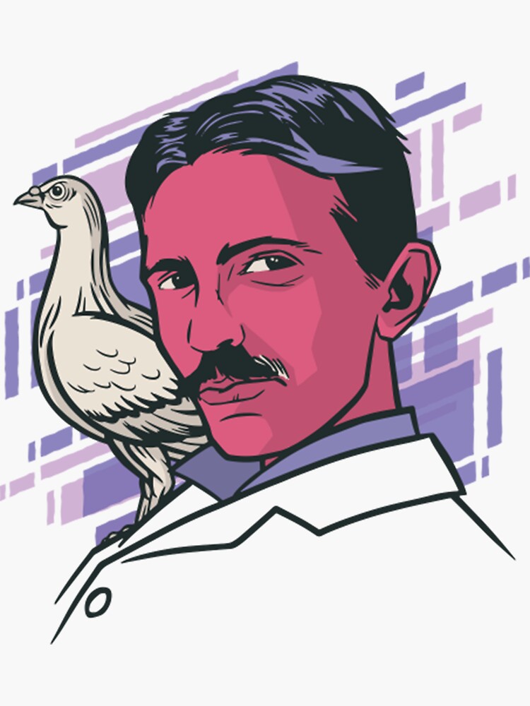 "Tesla Nikola Tesla With Bird" Sticker by Patentprints92 | Redbubble