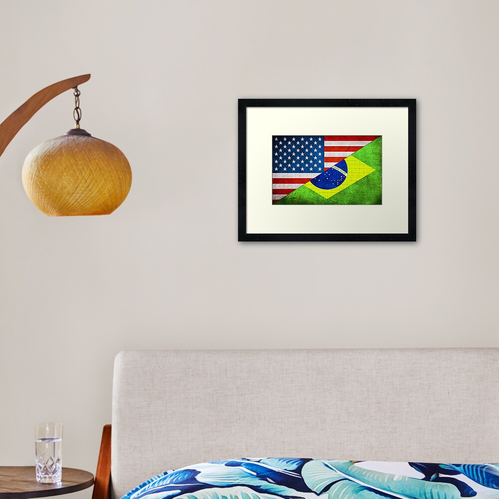 "Half American Half Brazilian Flag" Framed Art Print by freestyleINK ...