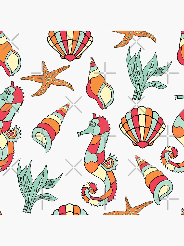 "Aloha Beach Sea Shells Sea Horse Starfish Beach Vibes" Sticker for ...