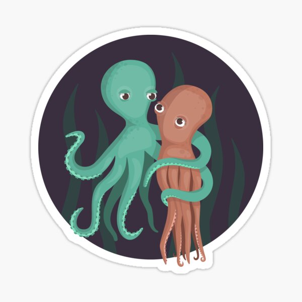 "Girl octopus and boy octopus are love each other and hugging" Sticker ...