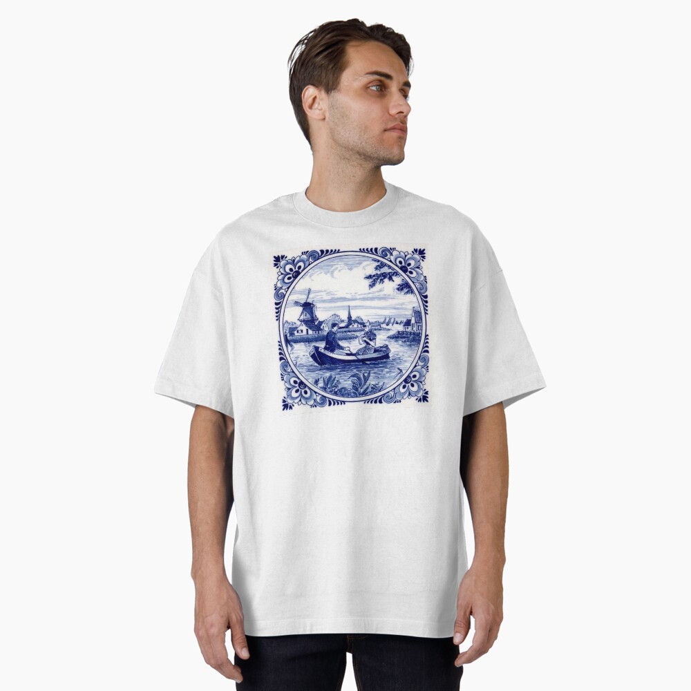 "DUTCH BLUE DELFT: Vintage Windmill Church and Sailboats Print" Sticker ...