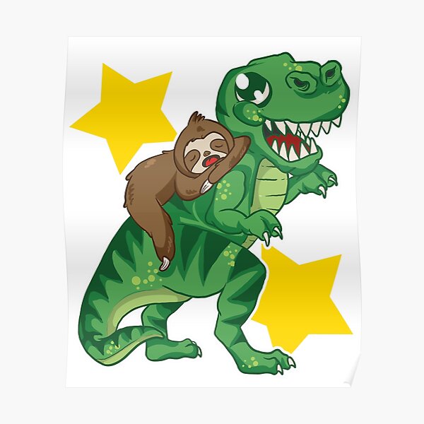 "Adorable Sloth Relaxing on a T-Rex with Stars | Funny Tyrannosaurus ...