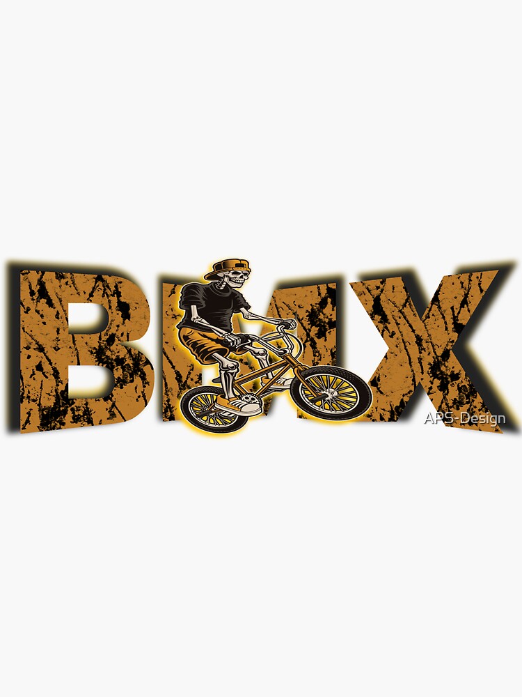 "BMX Font With Skeleton Cyclist" Sticker for Sale by APS-Design | Redbubble