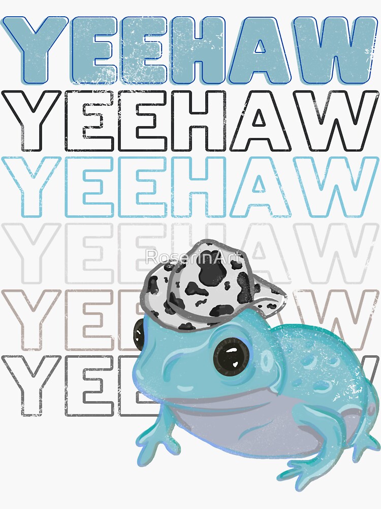 "Yeehaw Blue Frog Wearing Cowboy Hat" Sticker for Sale by RoserinArt ...
