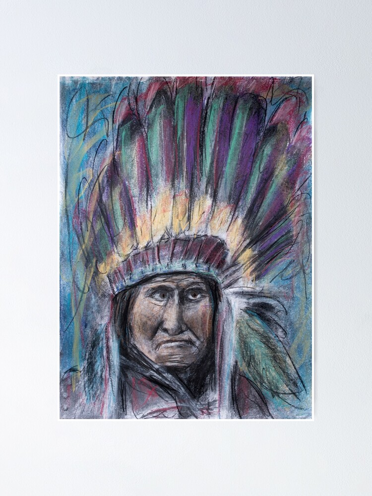 "Geronimo with headdress colorful pastel" Poster by Followthedon ...