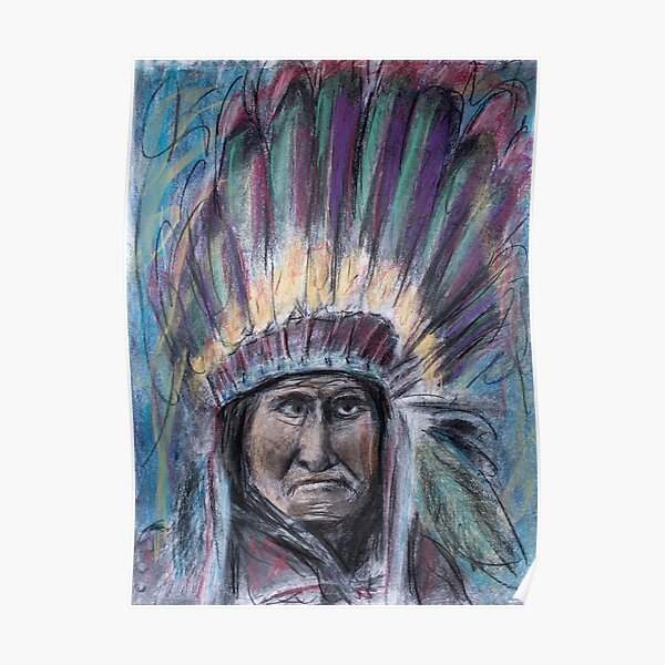 "Geronimo with headdress colorful pastel" Poster by Followthedon ...