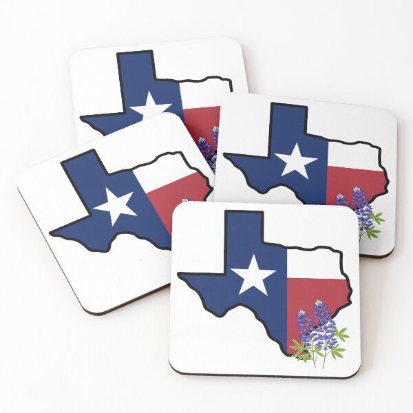 "State of Texas Flag with State Flower Bluebonnet" Coasters (Set of 4 ...