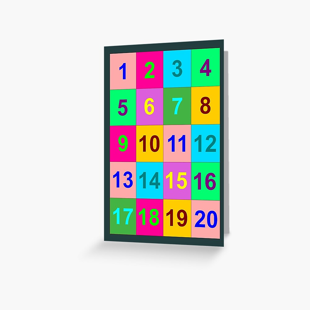  1 To 20 Number Chart Greeting Card For Sale By MarigoldAndCo Redbubble