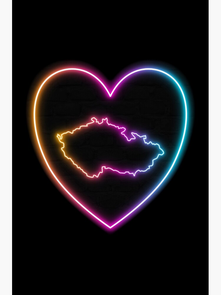 "Czechia Multicolor Neon Outline in a Retrowave Heart" Poster for Sale ...