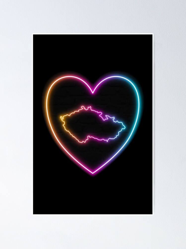 "Czechia Multicolor Neon Outline in a Retrowave Heart" Poster for Sale ...