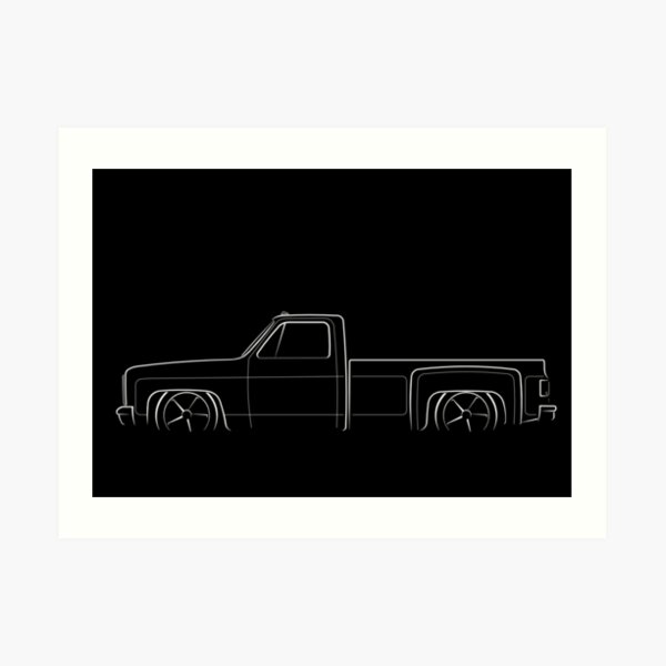 "1987 Chevrolet Silverado Dually - profile stencil, white" Art Print ...