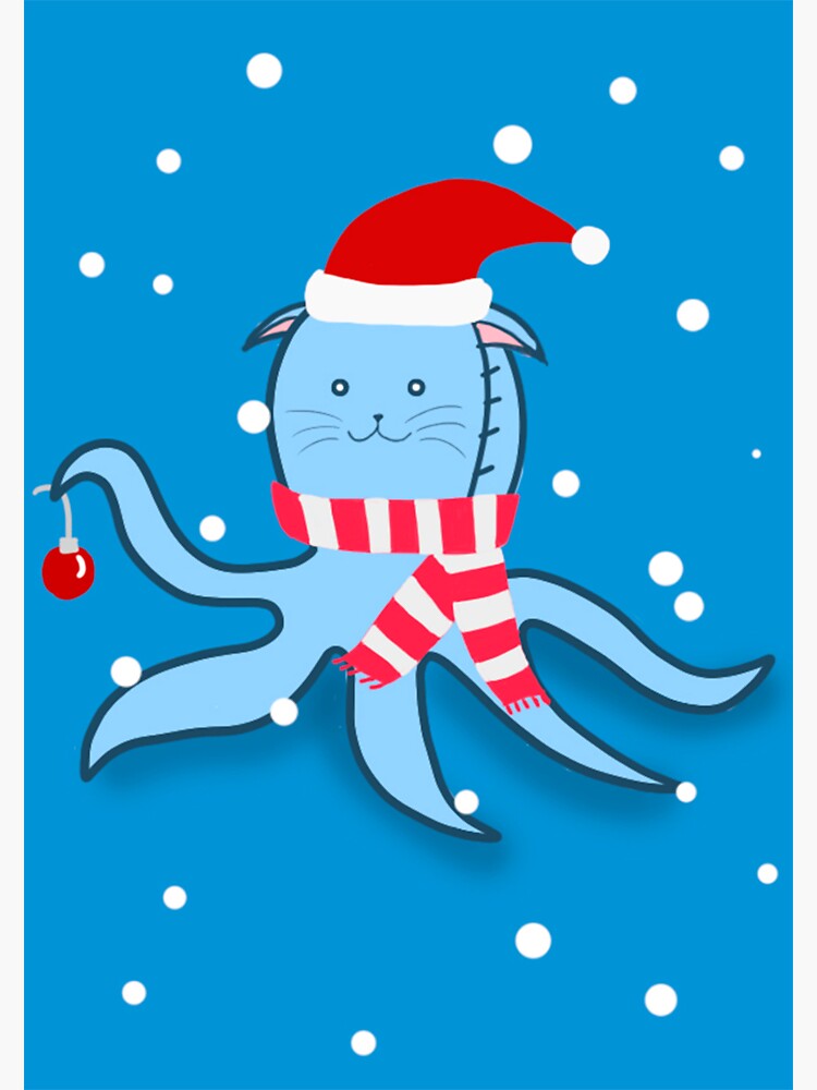 "Christmas octopus with cat face and ears" Sticker for Sale by ...