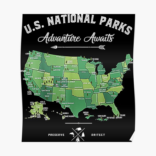 "US. National Park Map Advanture Awaits" Poster by thitngan90 | Redbubble