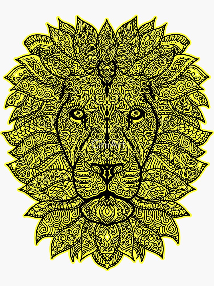 "Symmetric lion face with artistic curves with contrasting vibrant ...