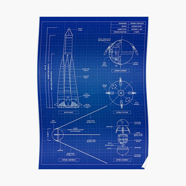 "Sputnik 1 (Blueprint) Vertical" Poster by BGALAXY | Redbubble
