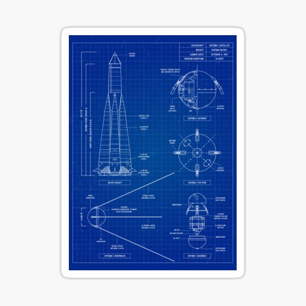 "Sputnik 1 (Blueprint) Vertical" Sticker by BGALAXY | Redbubble