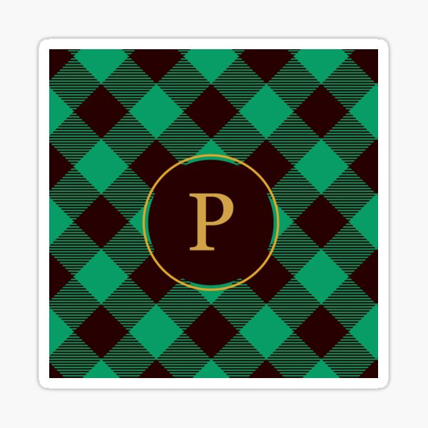 "Plaid Tartan Green Diagonal Monogram Initial Letter P" Sticker by ...
