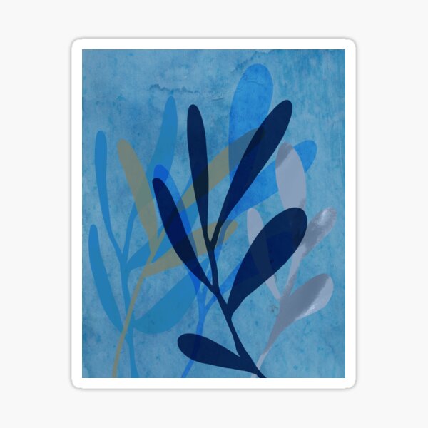 "Blue Leaves Abstract Botanical Art" Sticker for Sale by NancyMerkle ...