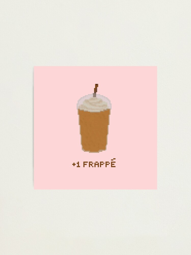 Lámina fotográfica «+1 dibujo frappe café pixel art (fondo rosa)» de ...