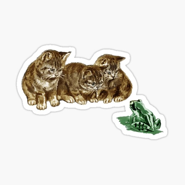 "Vintage Cottagecore Aesthetic Kitty Cats (Kittens) and Frog" Sticker ...