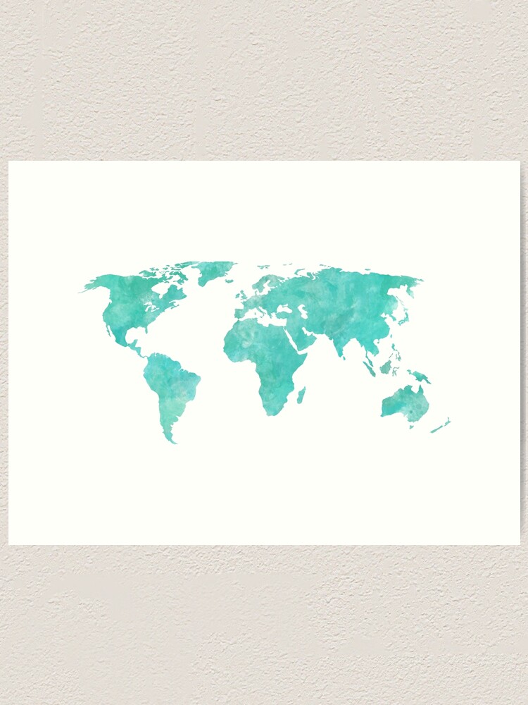 "Blue and Teal Watercolor World Map" Art Print by adventureliela ...