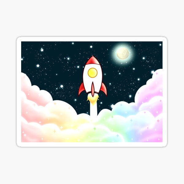 "Rocket with Pastel Rainbow Clouds" Sticker by Winvalerie | Redbubble