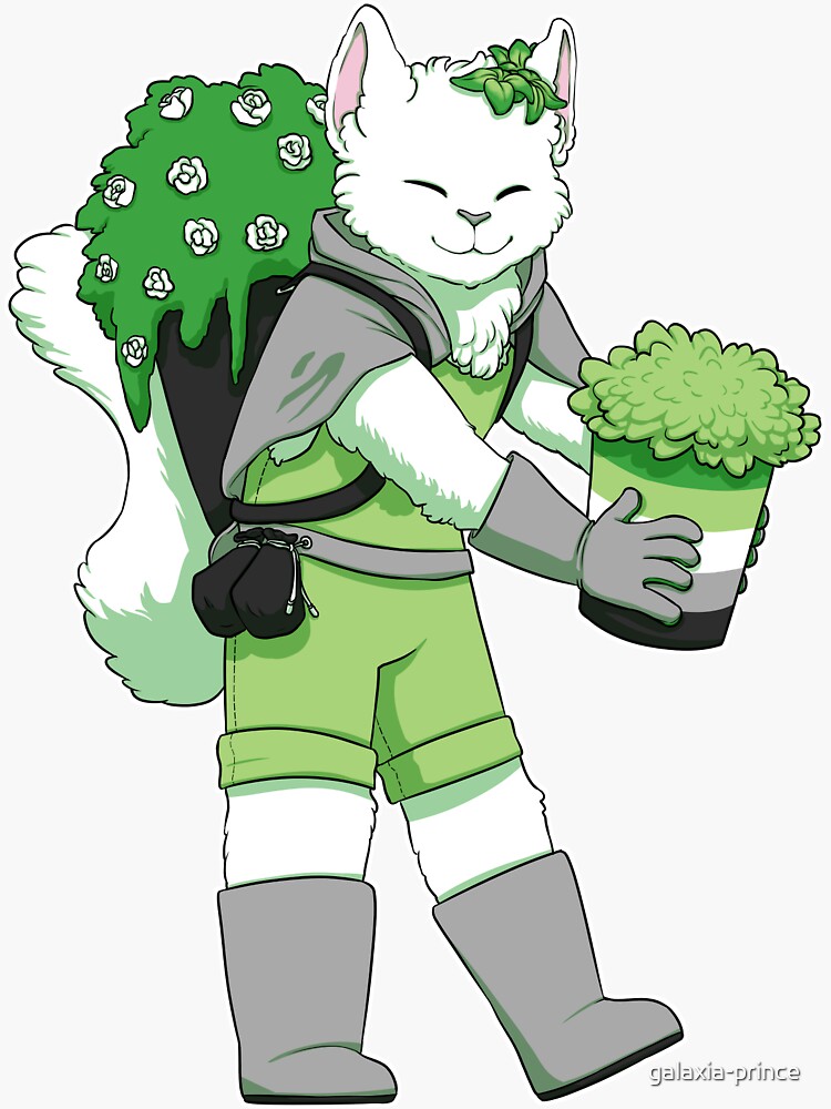 "Aromantic Plant Cat" Sticker by galaxia-prince | Redbubble