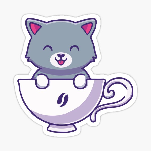 "Kawaii Cat Coffee Cup" Sticker by Cutefy | Redbubble