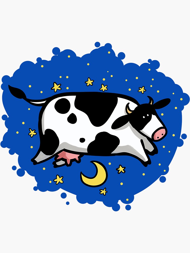 "Cow flying over the moon" Sticker for Sale by StripedCactus | Redbubble