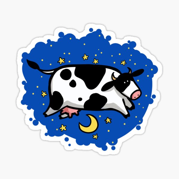 "Cow flying over the moon" Sticker for Sale by StripedCactus | Redbubble